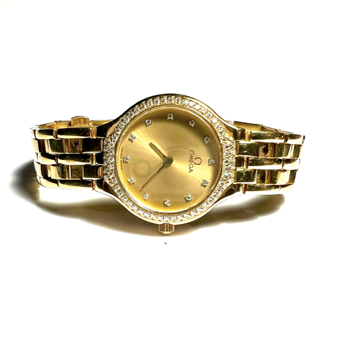 Omega DeVille 18K Yellow Gold & Diamond Dial & Bezel Lady's Bracelet Watch | Curtis J Lewis Fine ...